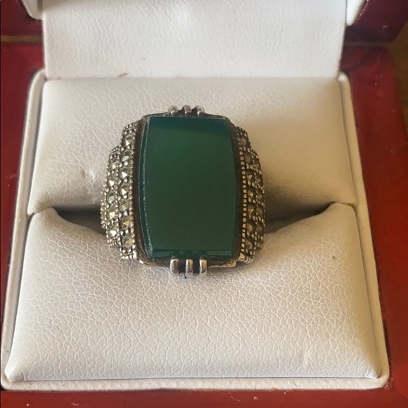 Jewelry | Sterling Silver Green And Marcasites Stone Ring | Poshmark